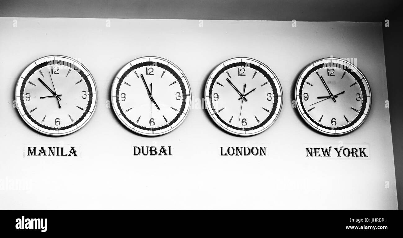 in philipphines airport different watch with worldwide timezone Stock ...