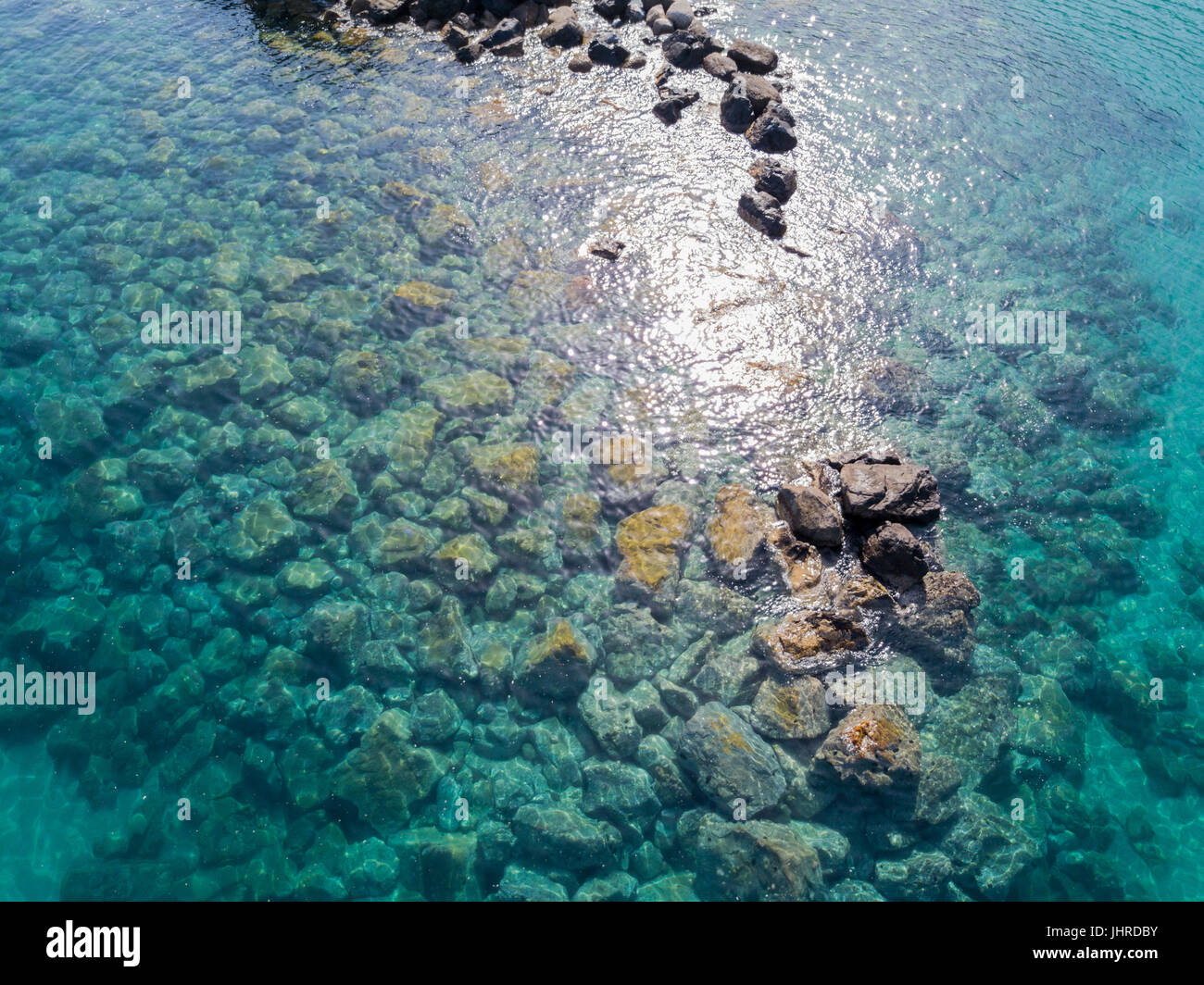 Aerial view of the rocks on the sea. Overview of the seabed seen from ...