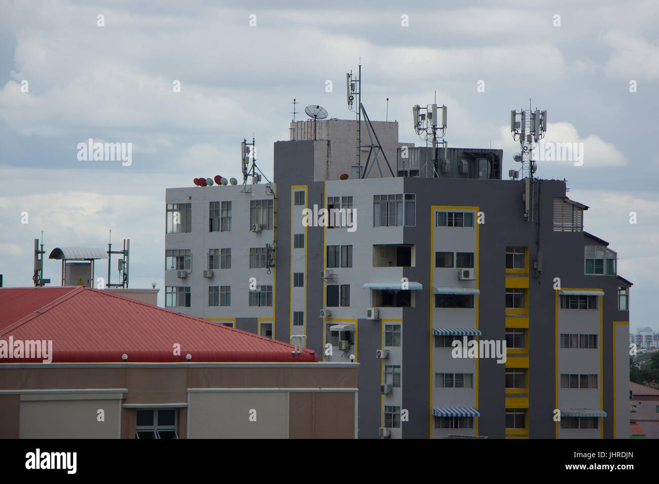 Antenna. Telecommunication antennas on the roof of the building Stock ...