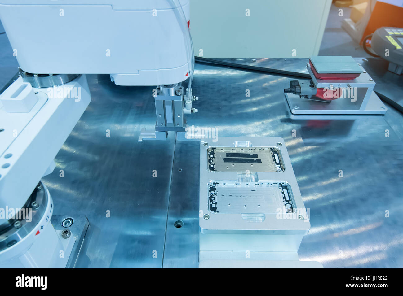 Automatic robot in assembly line working in factory. Smart factory ...