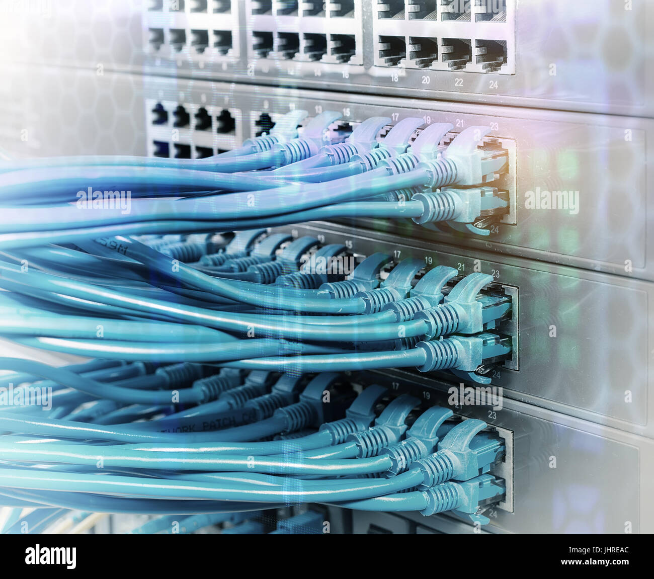 Network cables in switch and firewall in cloud computing data center ...