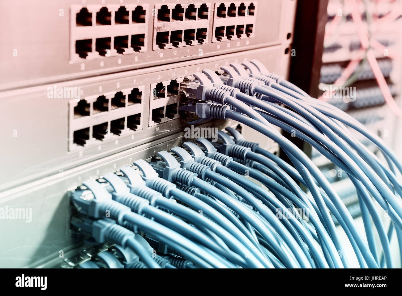 Network cables in switch and firewall in cloud computing data center ...