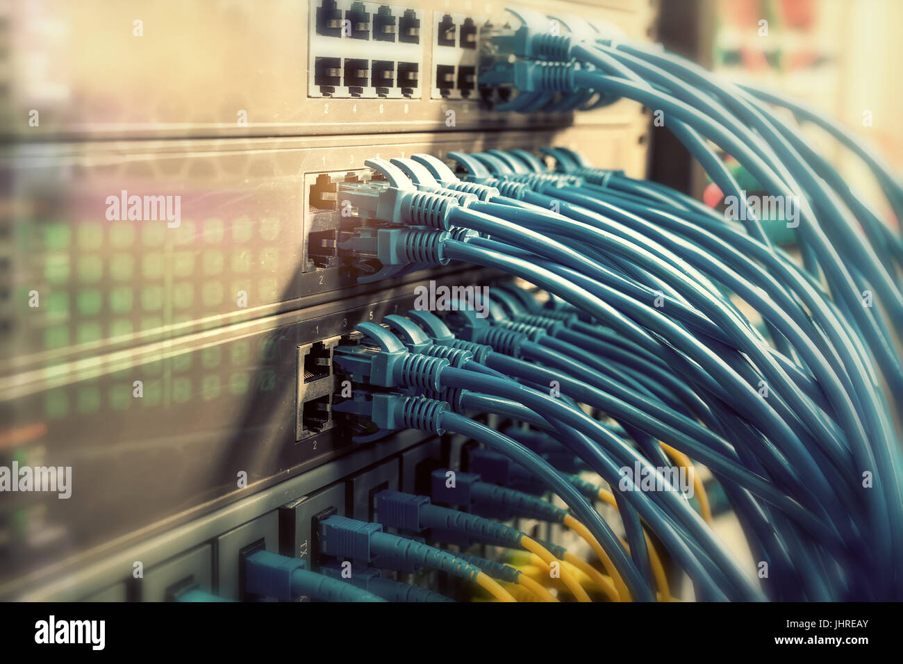 Network cables in switch and firewall in cloud computing data center ...