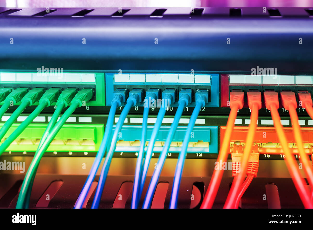 Network cables in switch and firewall in cloud computing data center ...