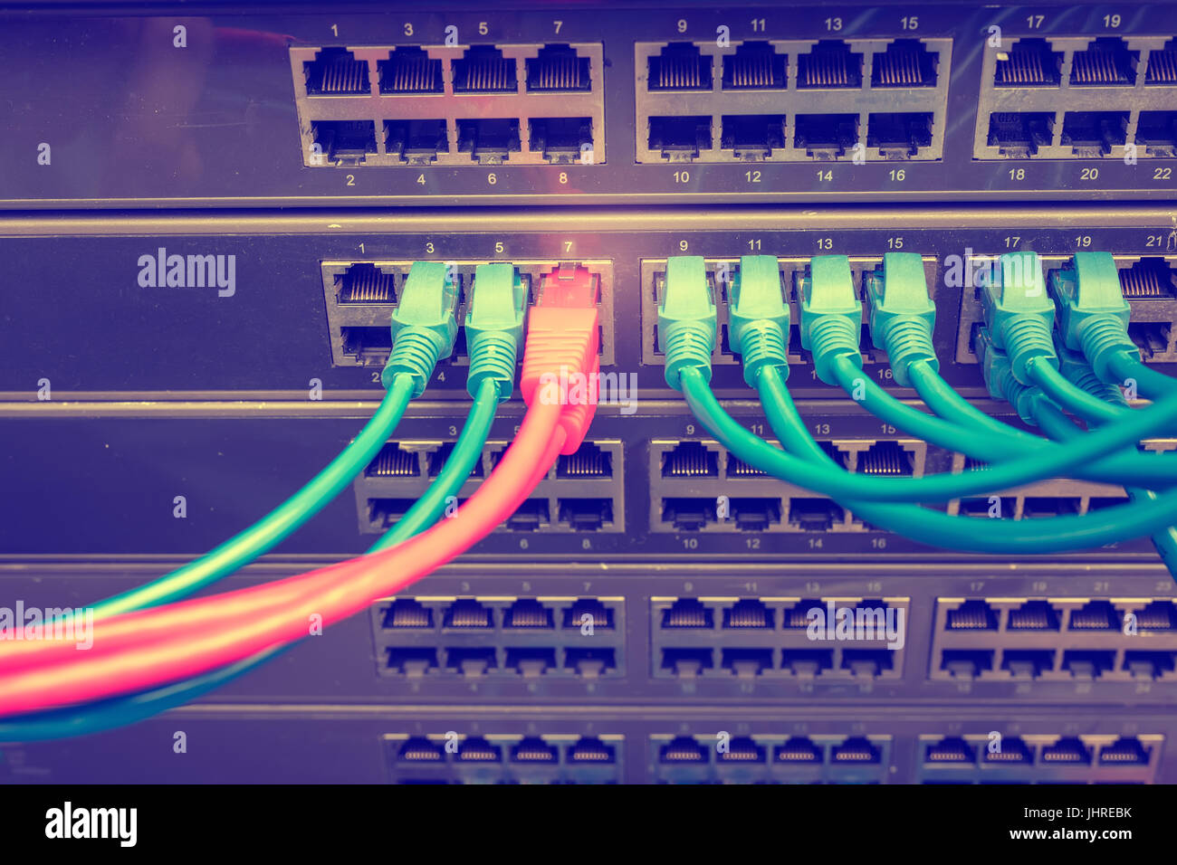 Network cables in switch and firewall in cloud computing data center ...