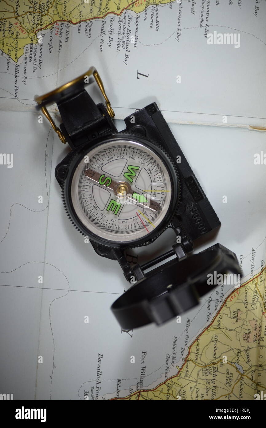 Map and compass Stock Photo - Alamy