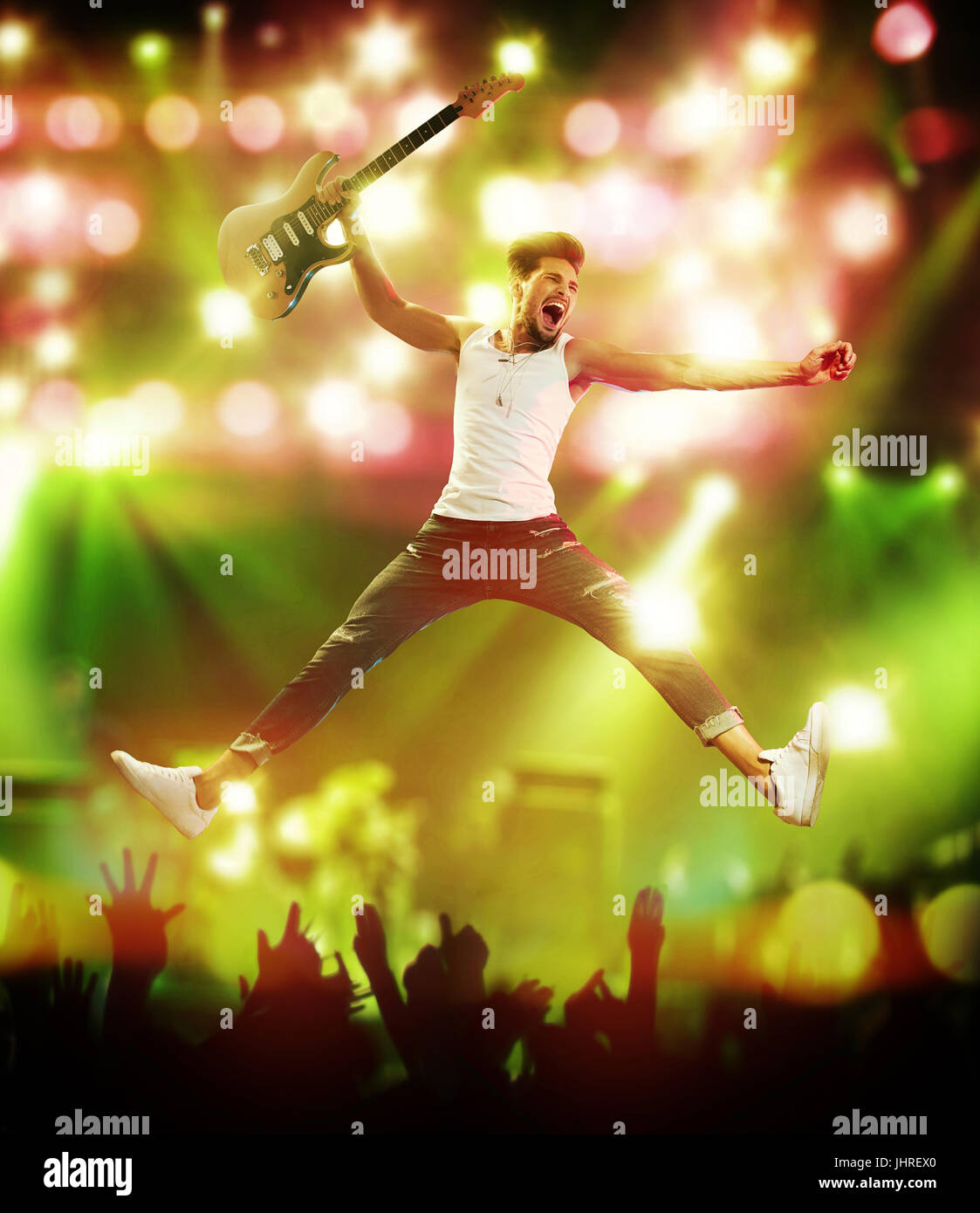 Rock concert stage jumping hi-res stock photography and images - Alamy