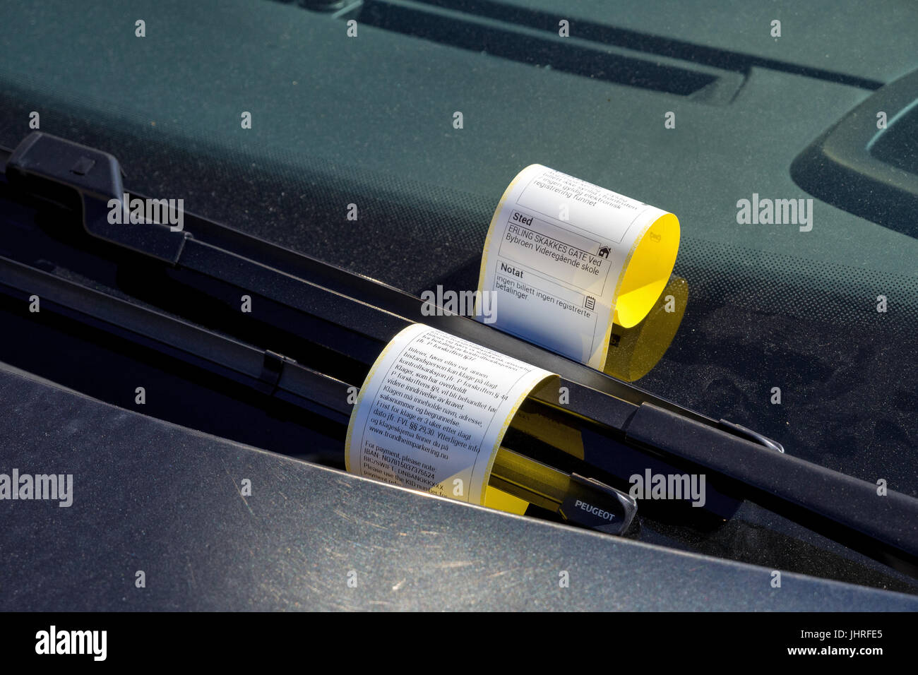 ticket for parking violation on a vehicle in Trondheim, Norway Stock ...