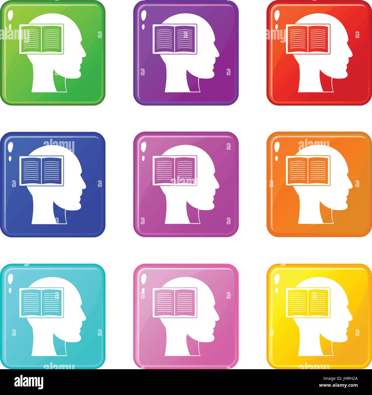 Head with open book icons 9 set Stock Vector Image & Art - Alamy