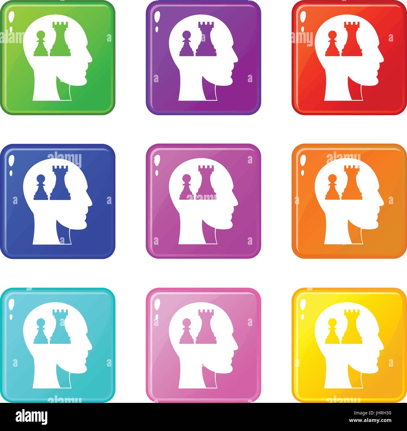 Head with queen and pawn chess icons 9 set Stock Vector Image & Art - Alamy