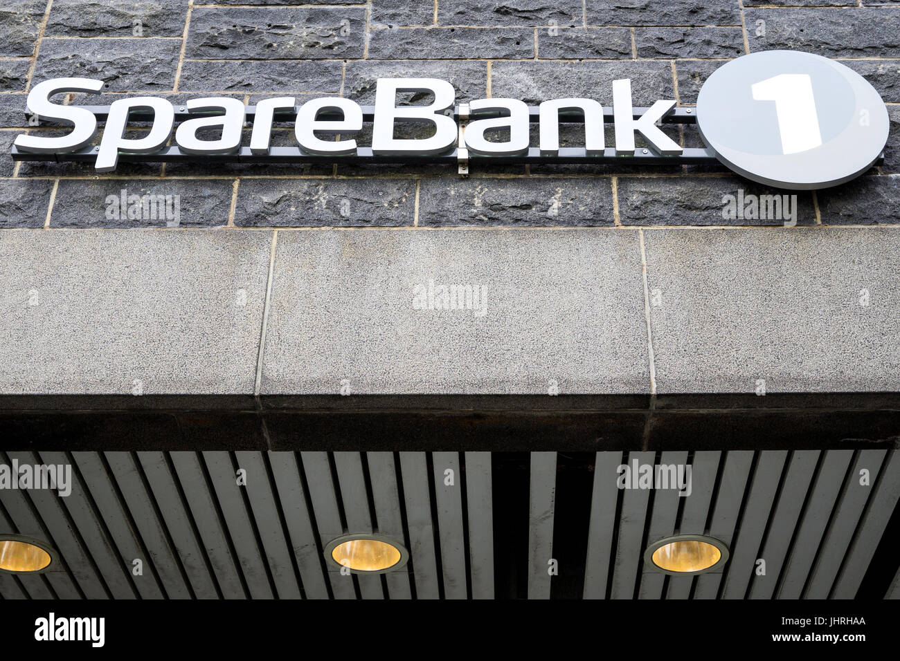 SpareBank 1 sign at branch. SpareBank 1 is a Norwegian alliance and ...