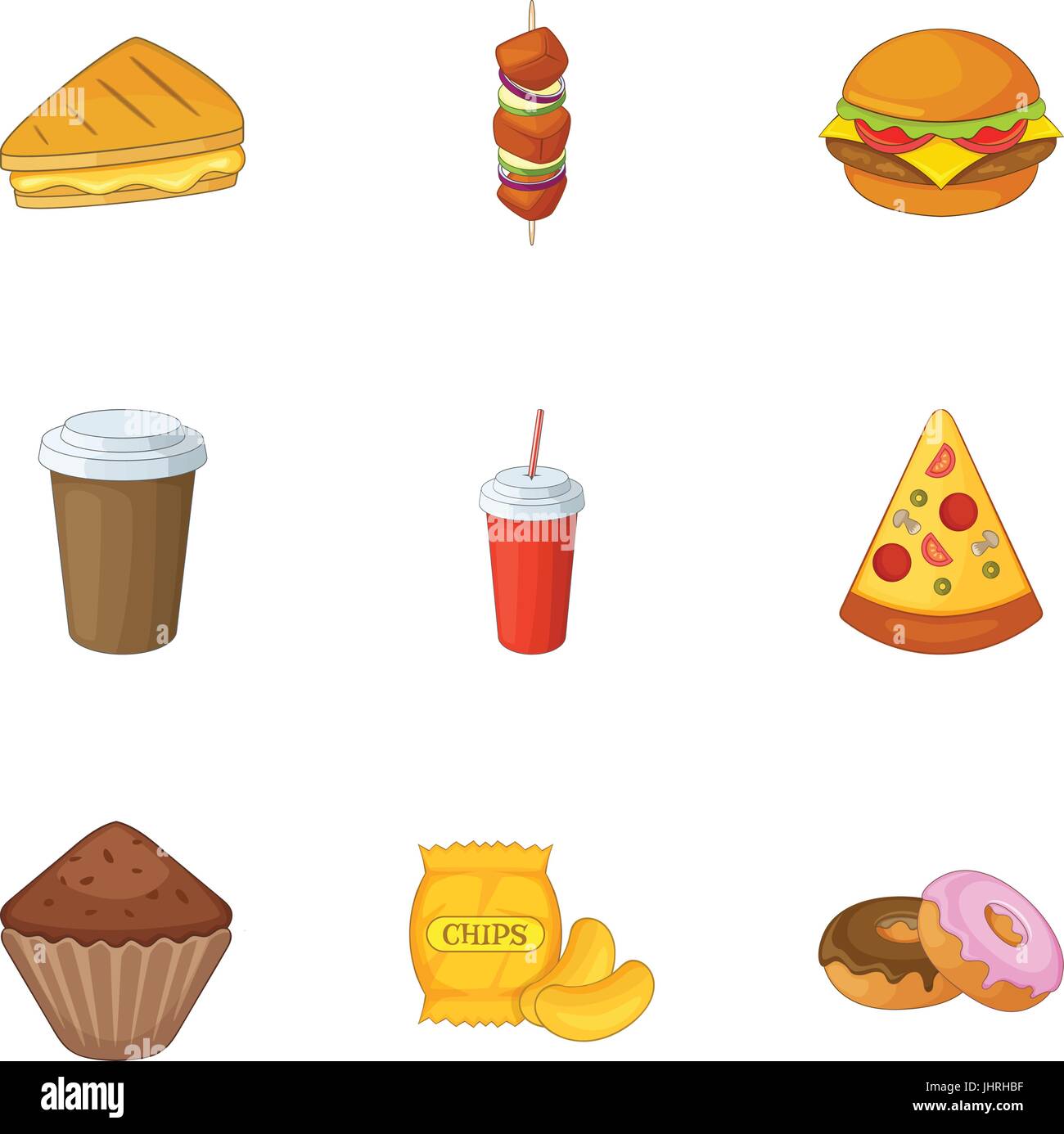 Harmful fast food icons set, cartoon style Stock Vector Image & Art - Alamy