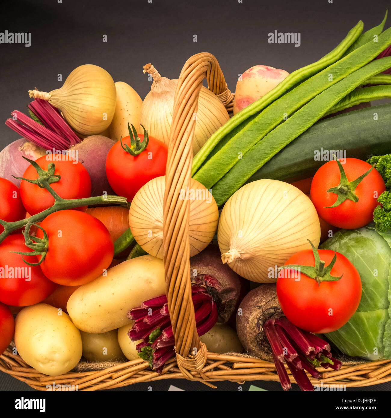 Basket displaying fresh fruit and vegetables at Harrogate Flower Show ...