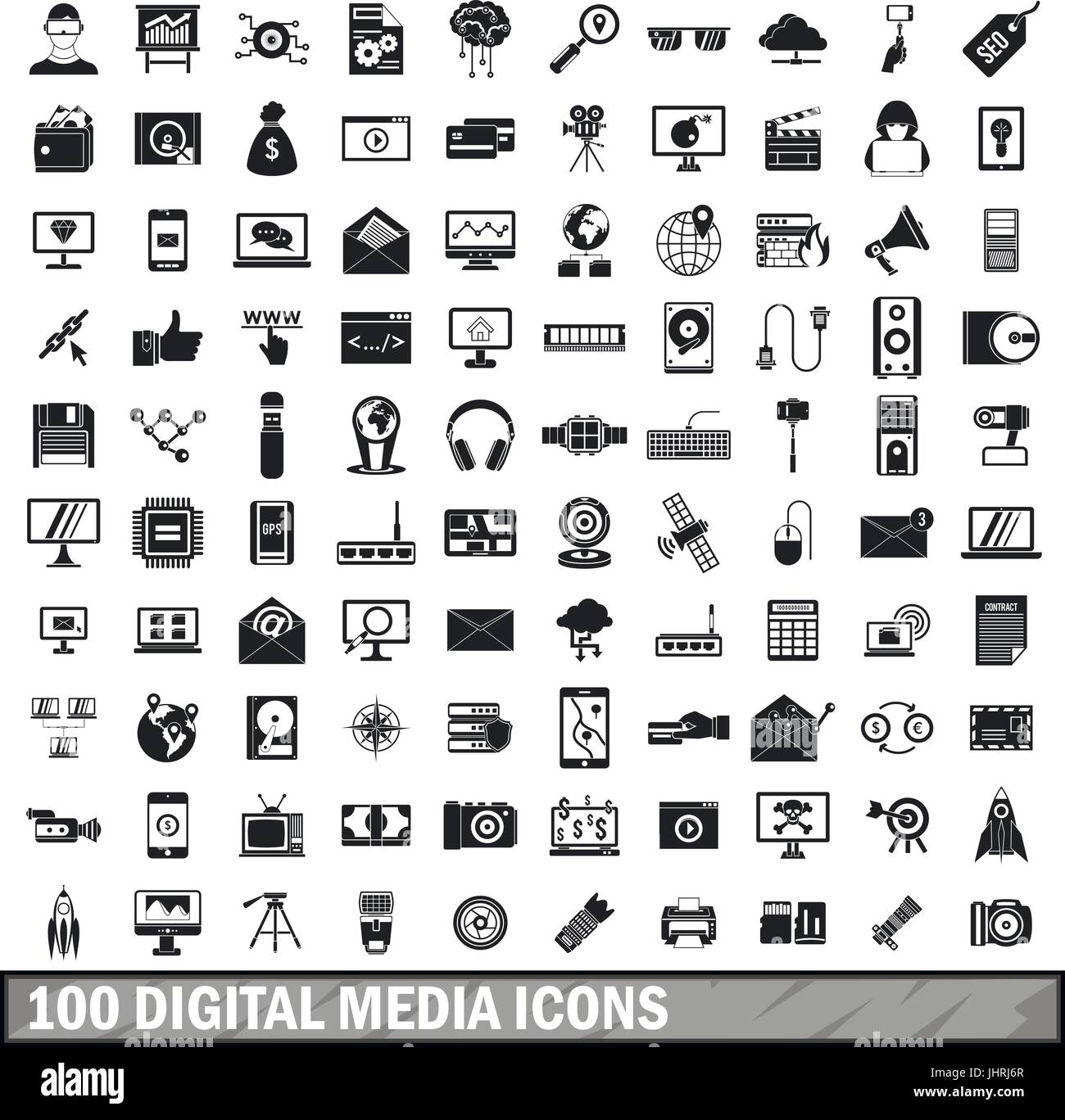 100 digital media icons set, simple style Stock Vector Image & Art - Alamy