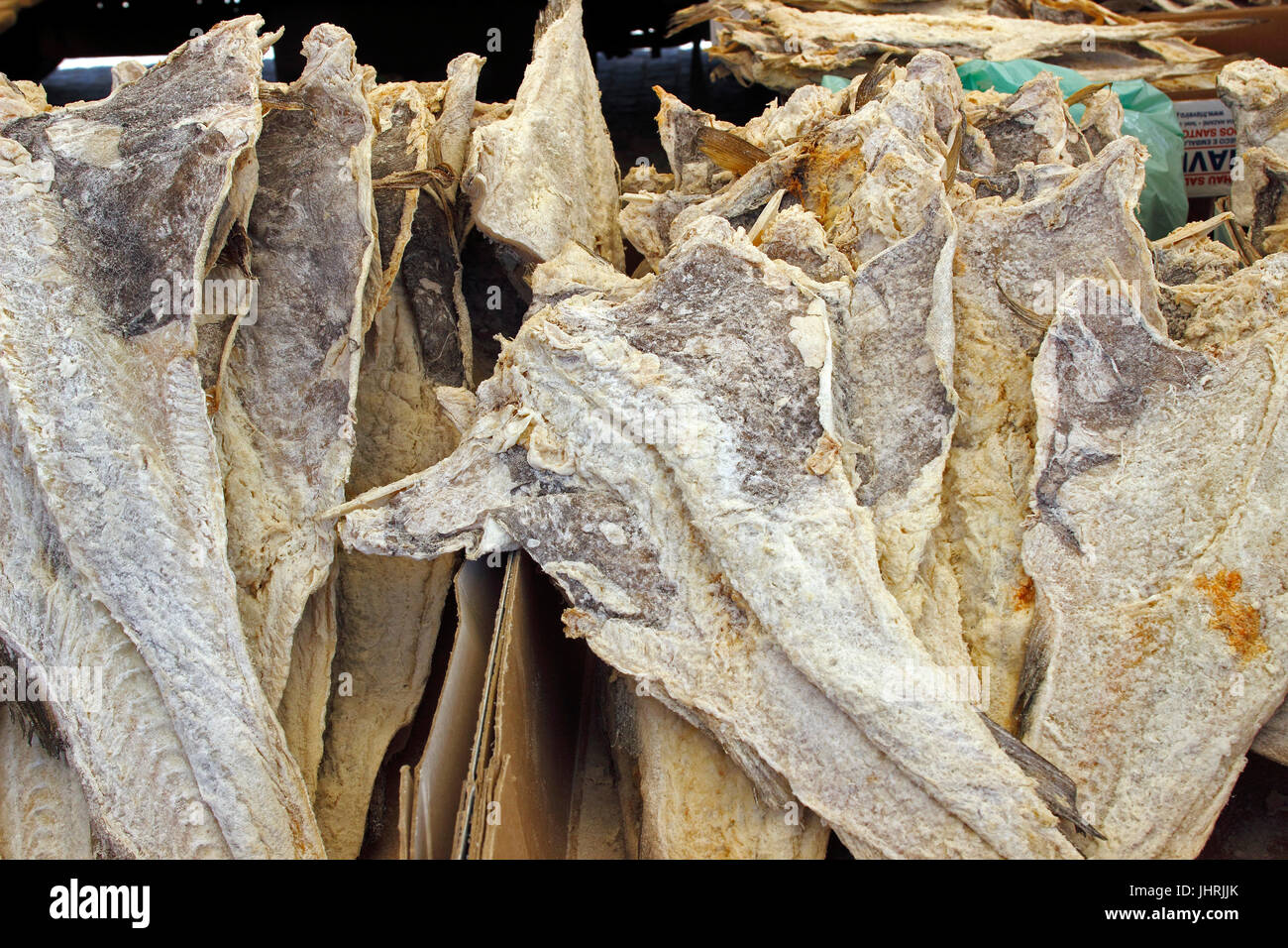 Bacalhau salt cod fish for sale at the Wednesday market Barca Portugal ...