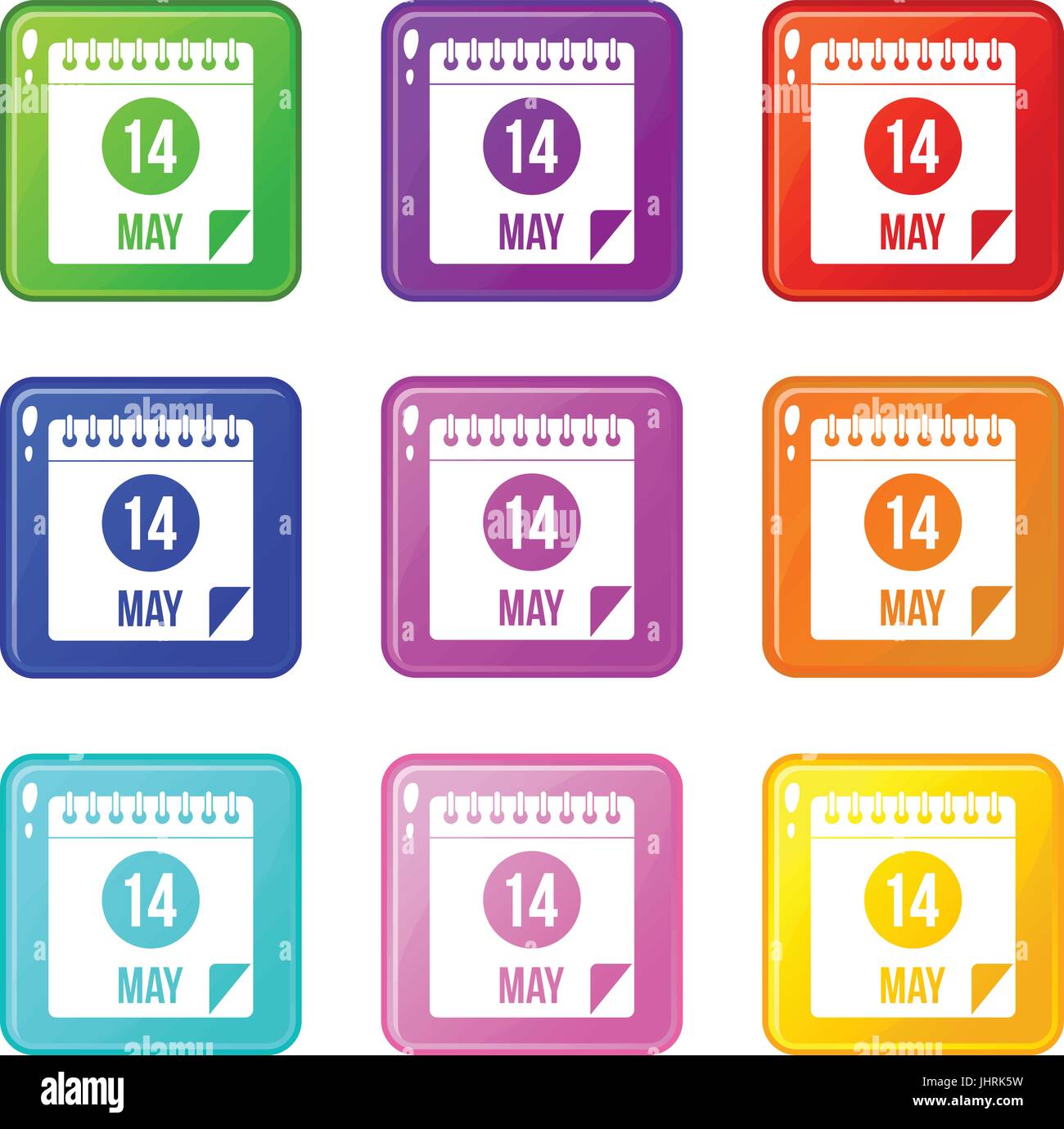 Spiral calendar page 14th of May icons 9 set Stock Vector Image & Art ...