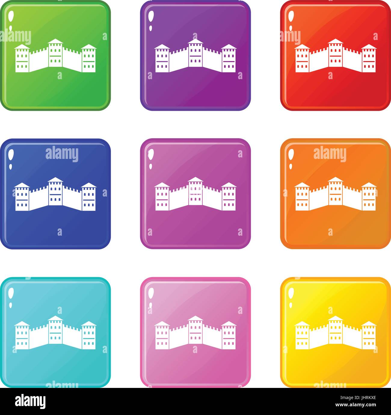 Great Wall of China icons of 9 color set isolated vector illustration ...