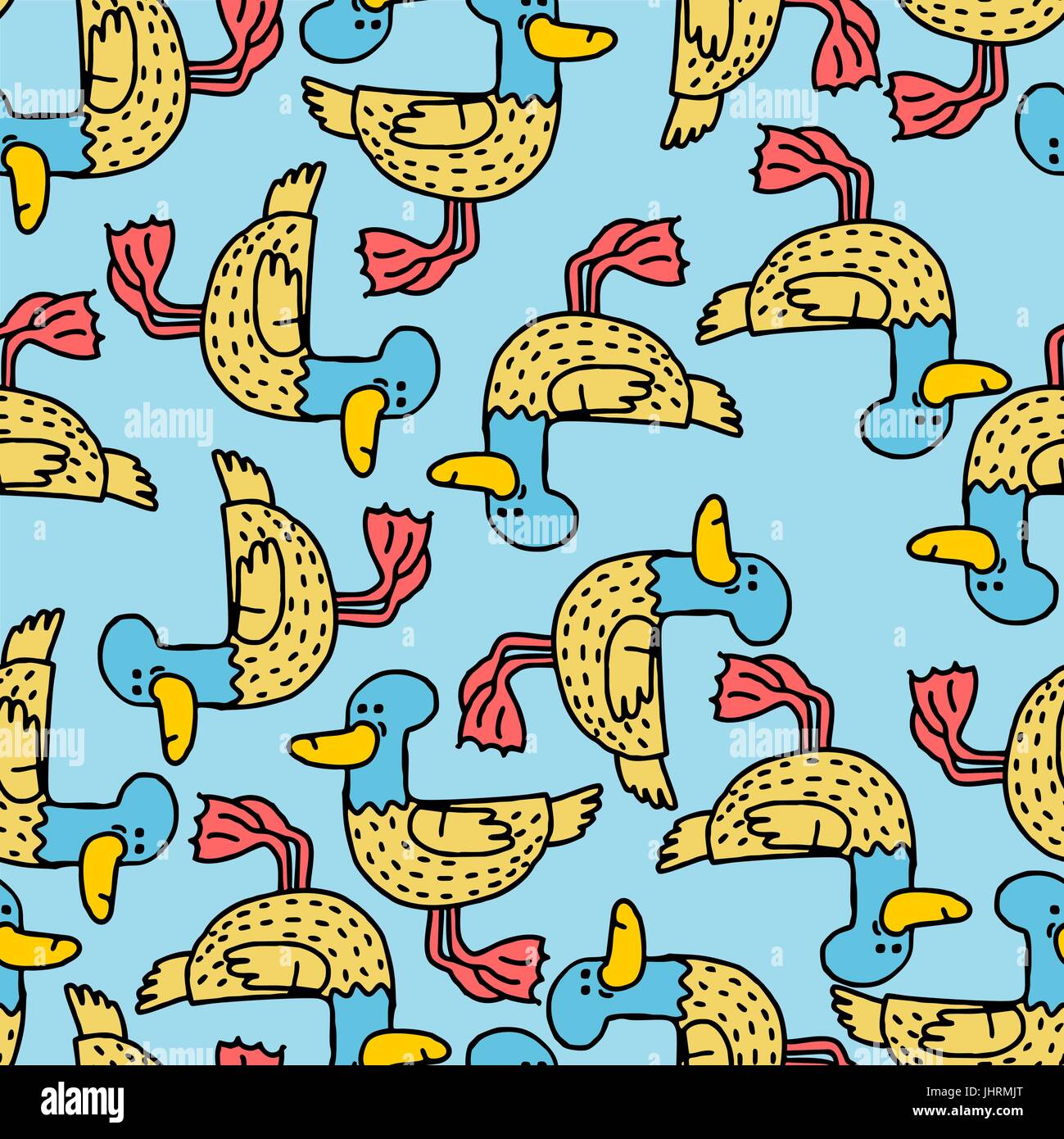 Duck cartoon pattern. Drake drawing ornament. Bird background Stock ...