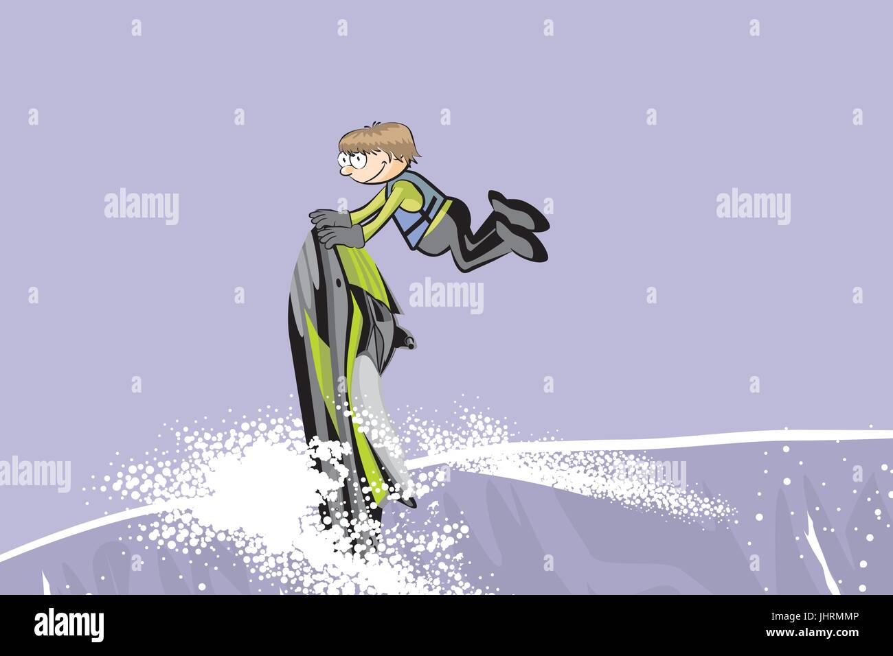 Man jumping with a jet ski on the sea. Fun conceptual vector ...