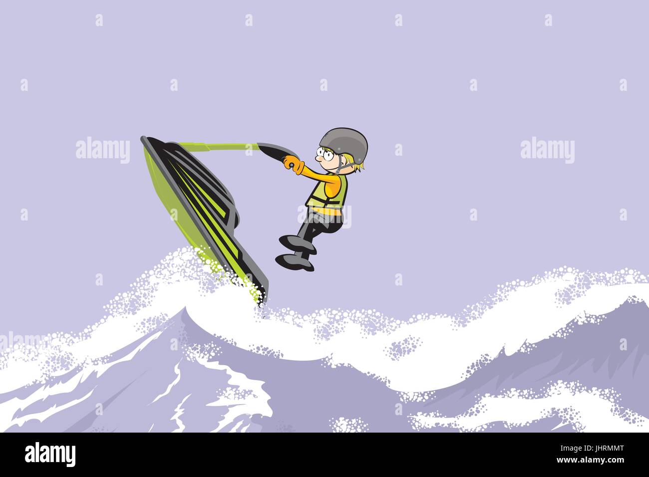 Man jumping with a jet ski on the sea. Fun conceptual vector ...