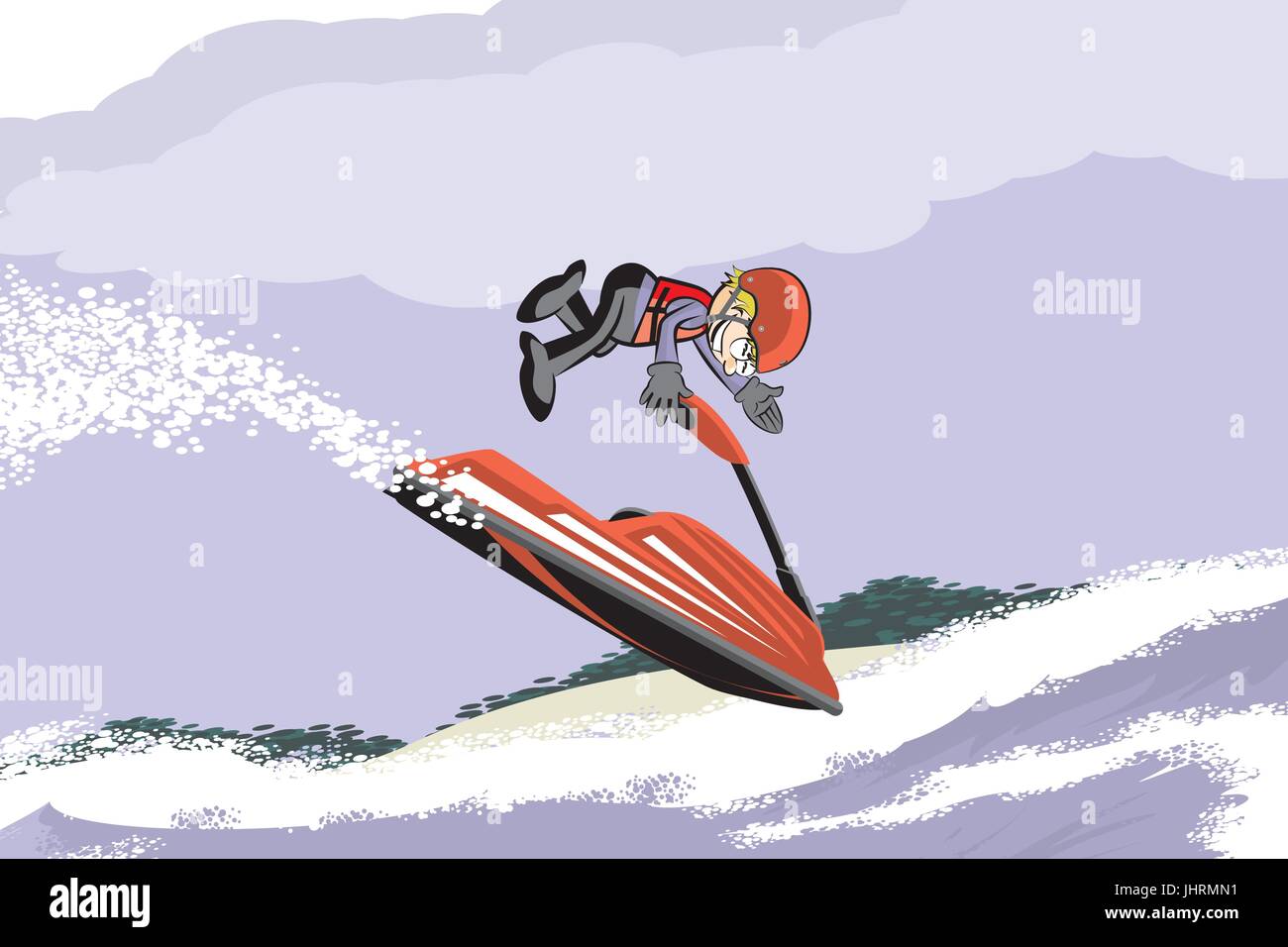 Man jumping with a jet ski on the sea. Fun conceptual vector ...
