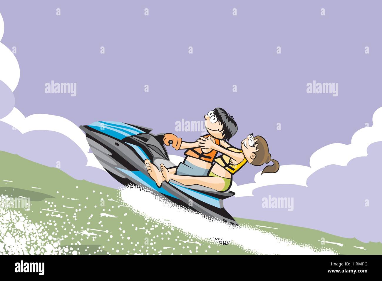 Man driving a water scooter. Fun conceptual vector illustration Stock ...