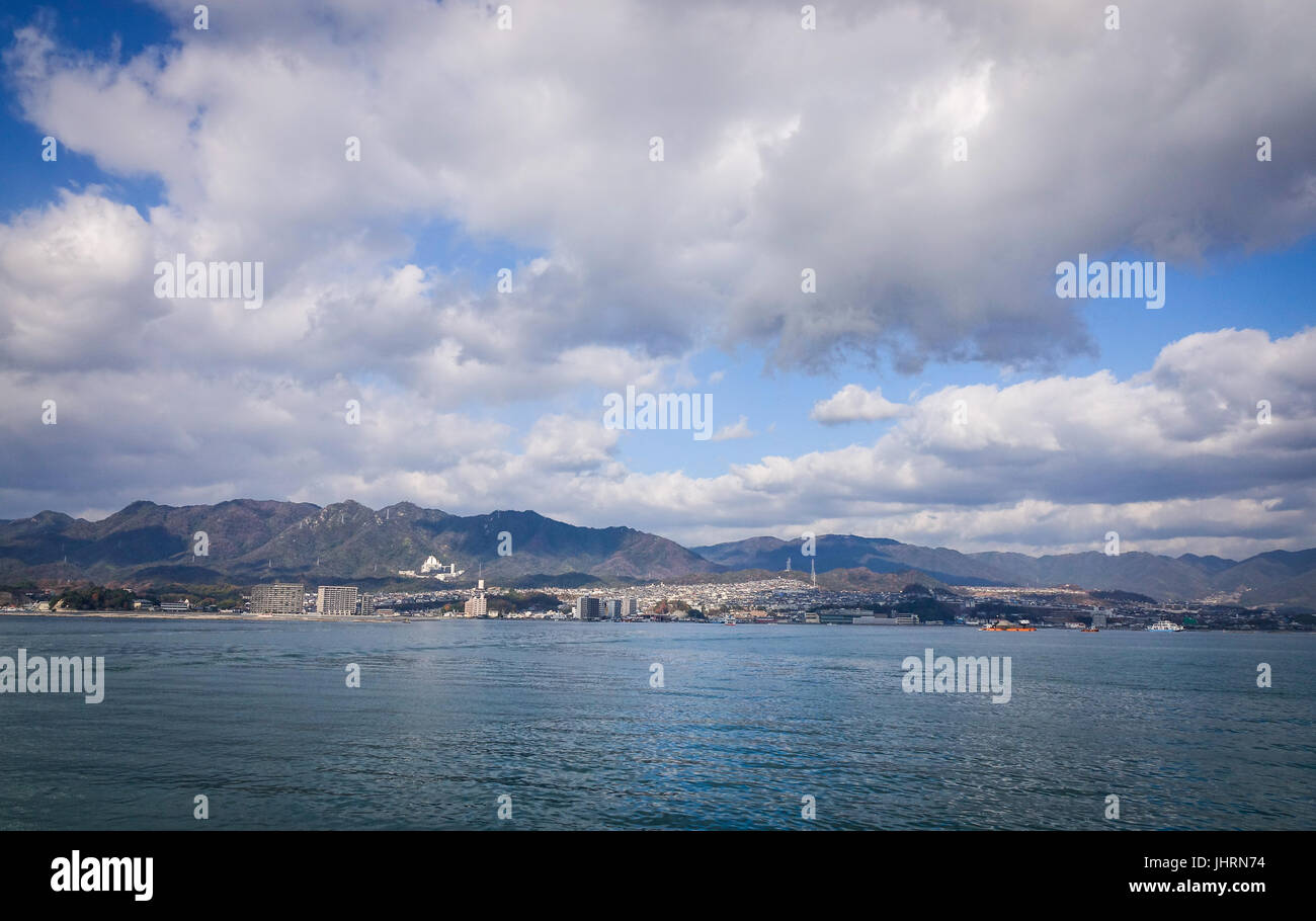 View of Hiroshima Bay with Miyajimaguchi Town in Hiroshima, Japan Stock ...