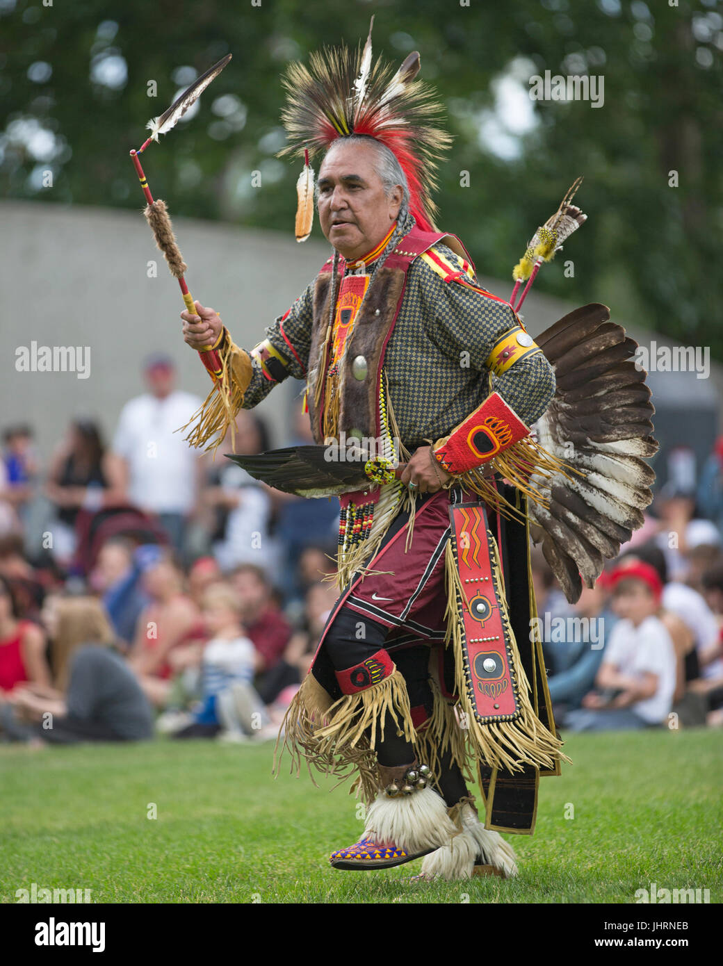 Man dancing during Canada Day powwow in Prince's Island Park. The ...