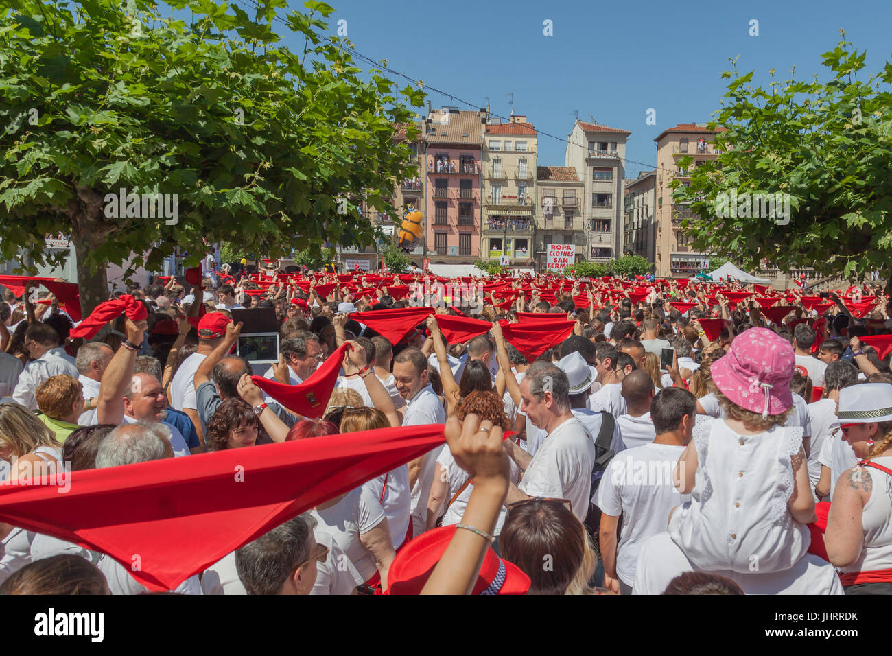 Opening ceremony of San Fermin Festival at City hall square in Pamplona ...