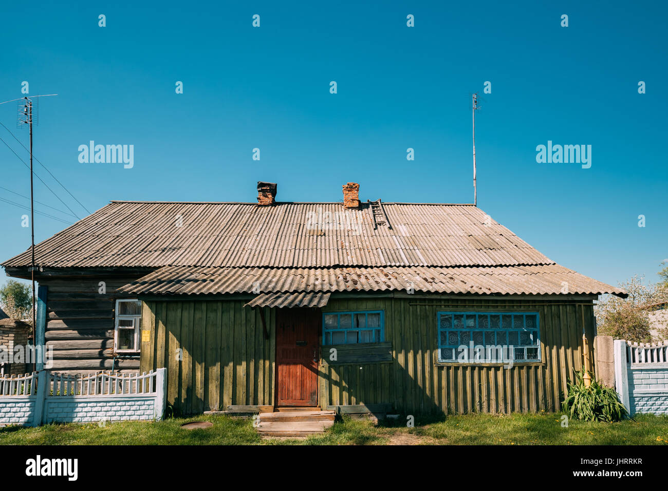 Old Russian Traditional Wooden House In Village Or Countryside Of ...