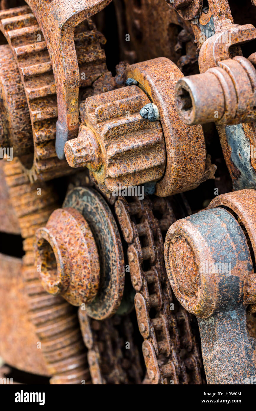 grunge metal machinery details closeup. old rusty gear wheels Stock ...