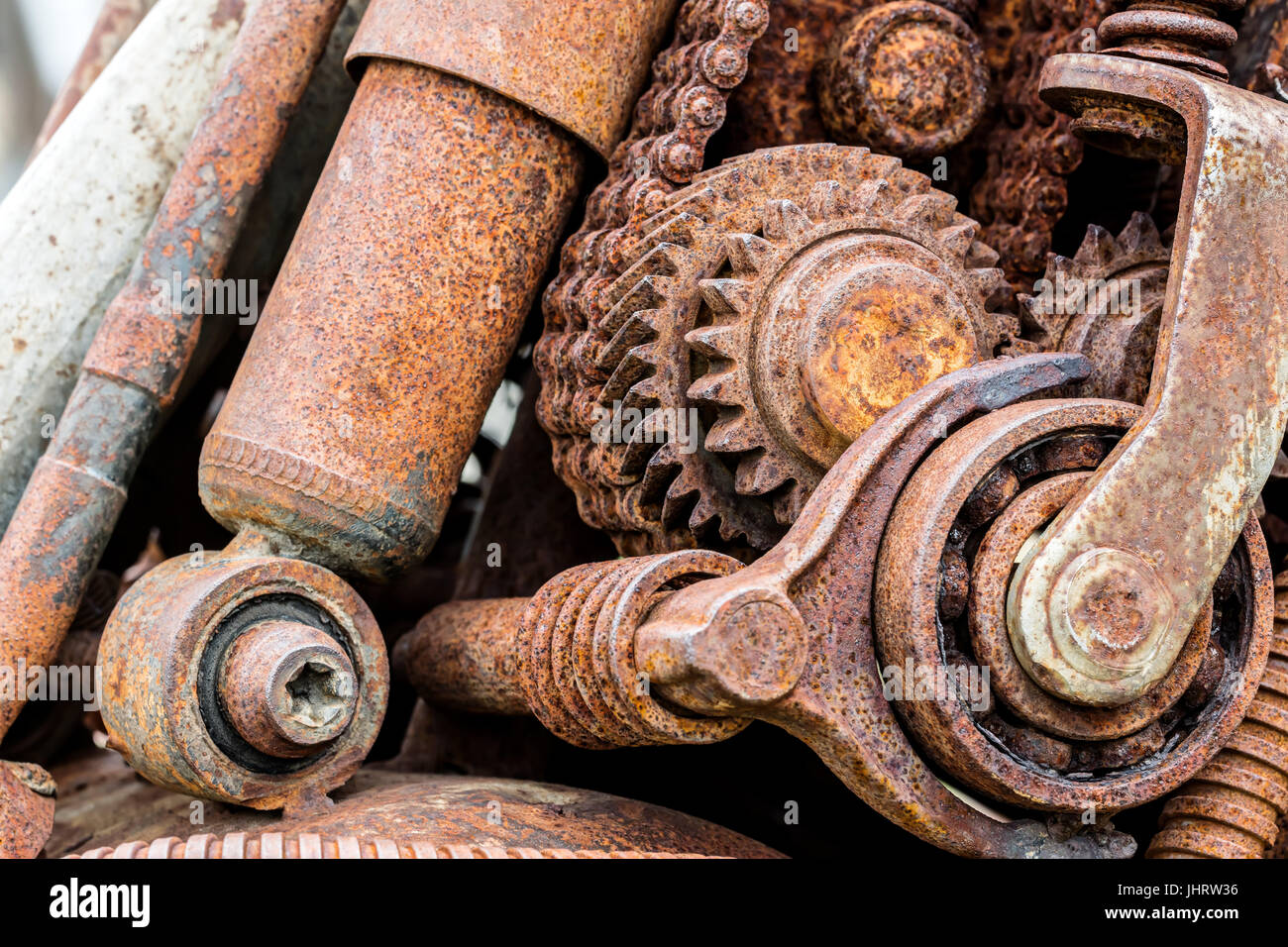 old rusty gear wheels and sprockets as details of machine closeup Stock ...