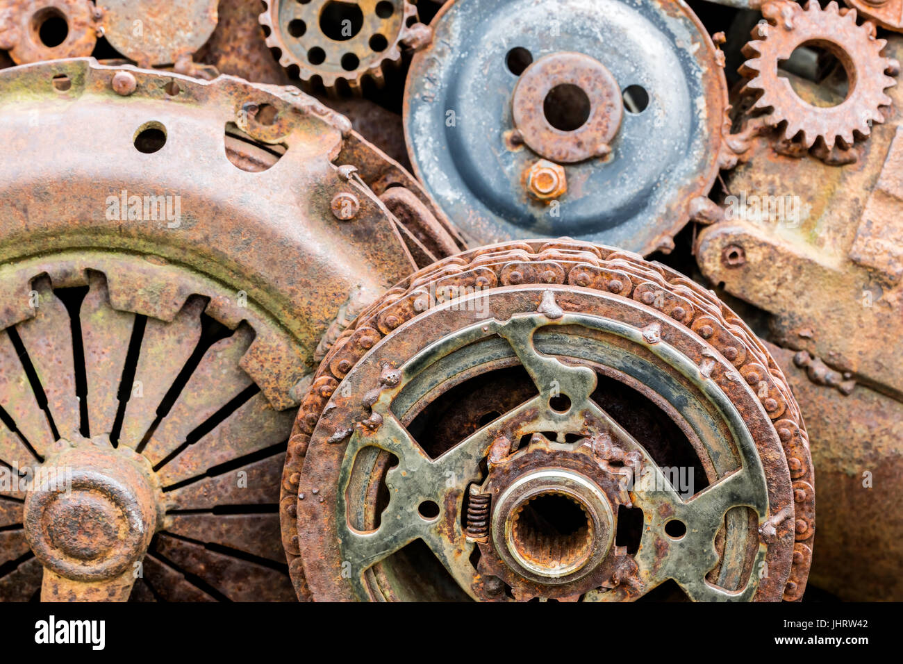 rusty gearwheels and other components of industrial machine Stock Photo ...