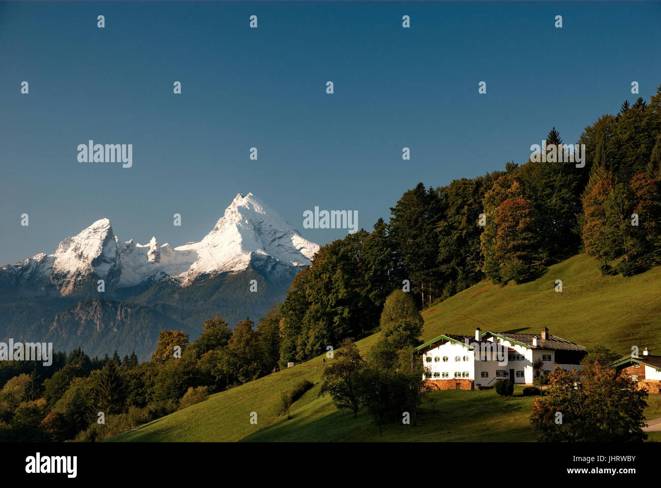 Farm with Watzmann in the background, Bauernhof mit Watzmann im ...