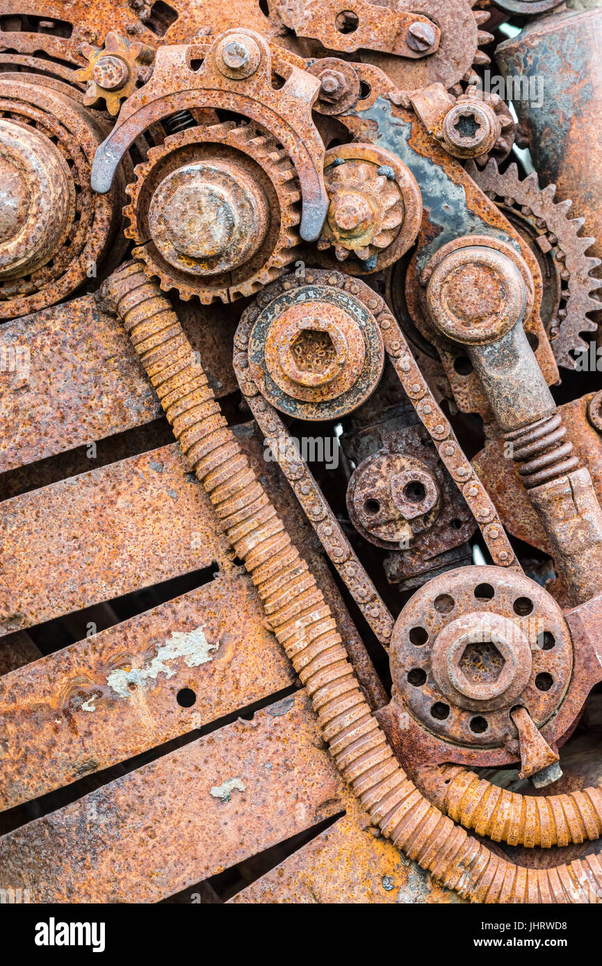 corroded worn out details of old industrial equipment closeup view ...