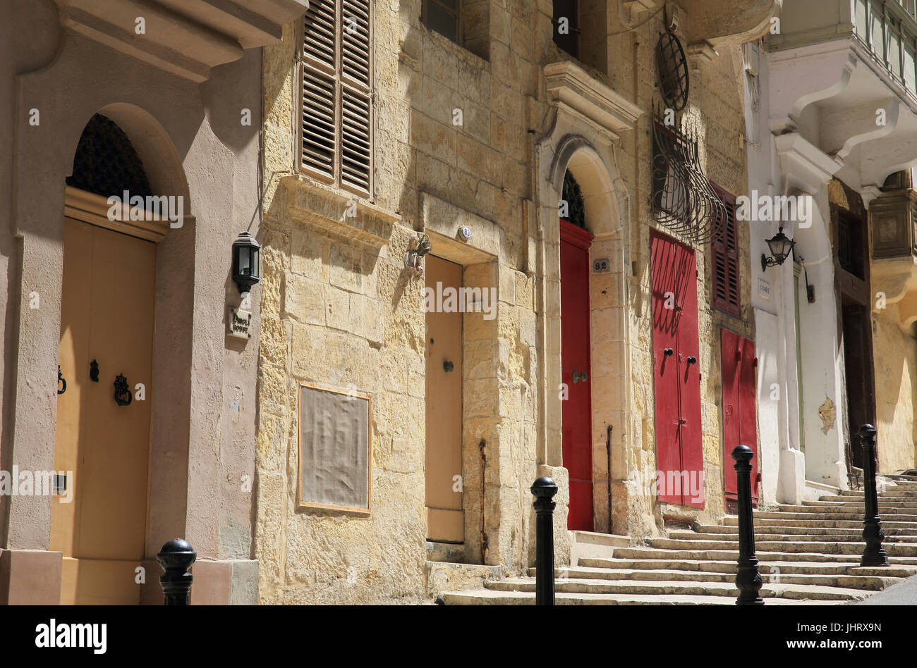 Traditional Maltese architecture on Republic Street, in Valletta, Malta ...