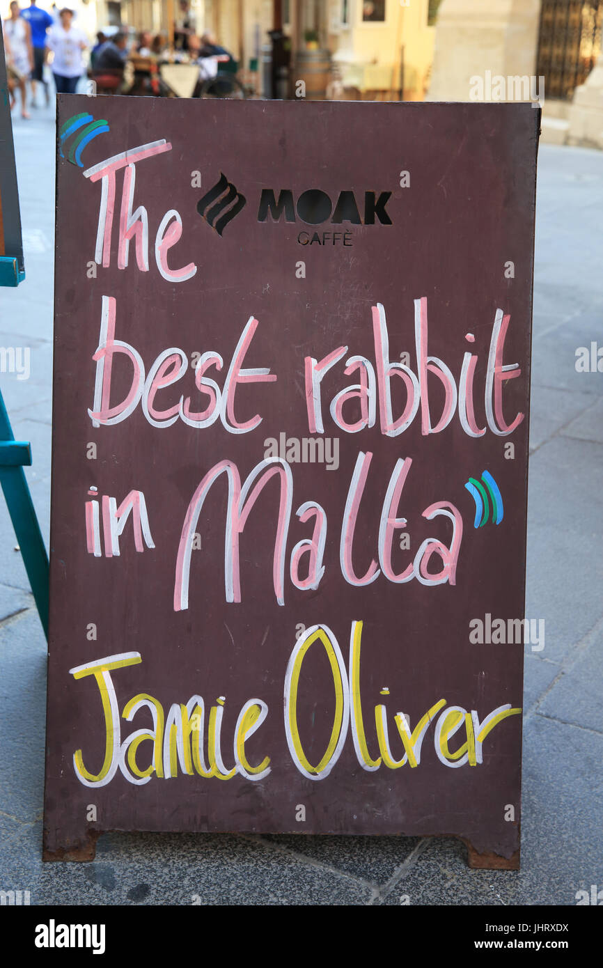 Traditional rabbit dish on the menu in a restaurant on Archbishop ...