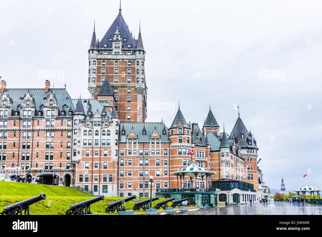 Quebec City, Canada - May 30, 2017: Old town street and view of hotel ...