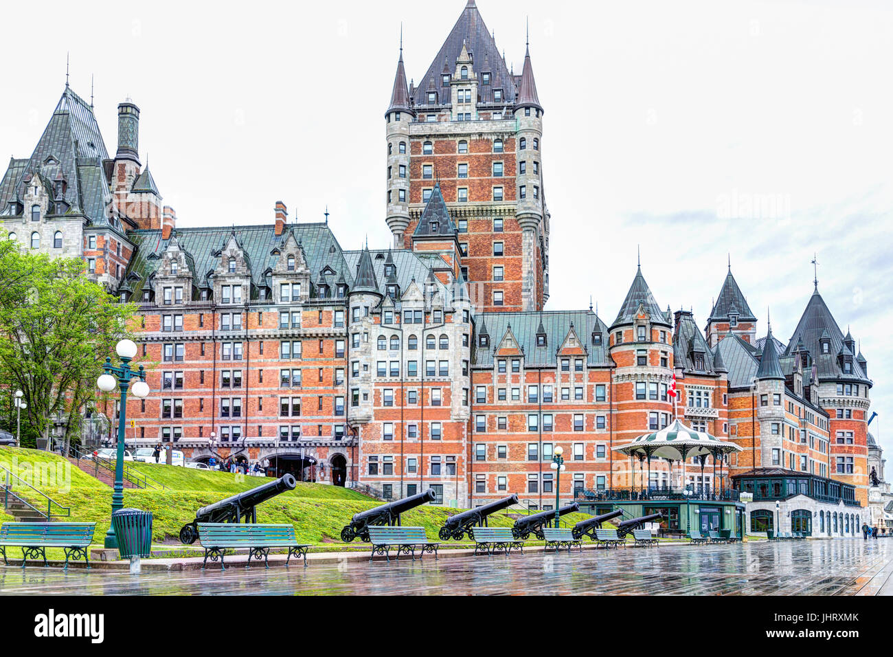 Quebec City, Canada - May 30, 2017: Old town street and view of hotel ...