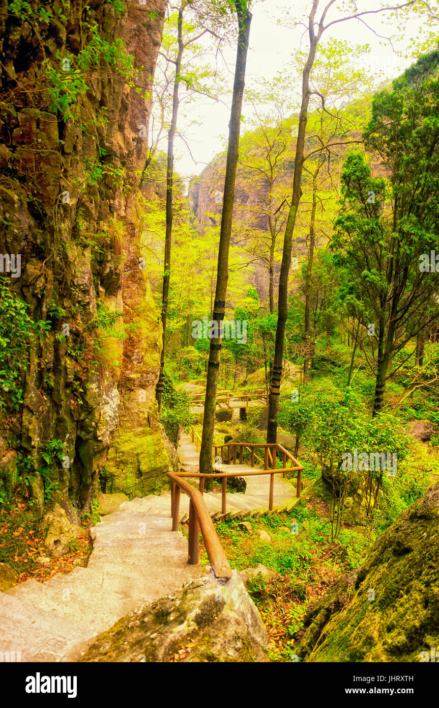A walkway through one of the Yandangshan scenic areas in Wenzhou china ...