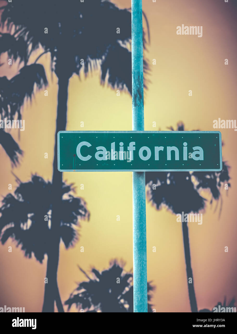 California Street Sign Against Retro Style Golden Palm Trees Stock ...