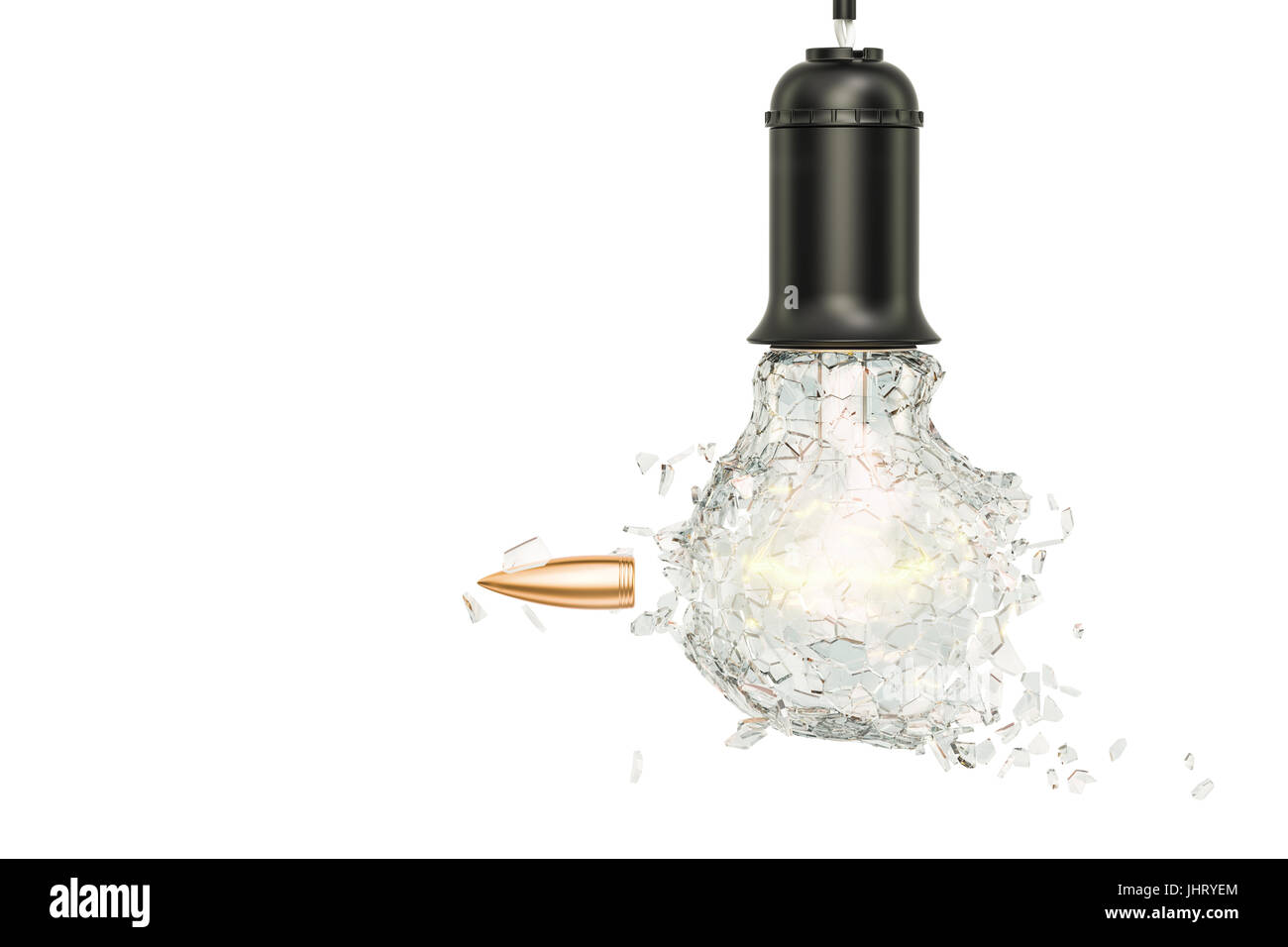 Bullet braking hanging light bulb, 3D rendering Stock Photo - Alamy