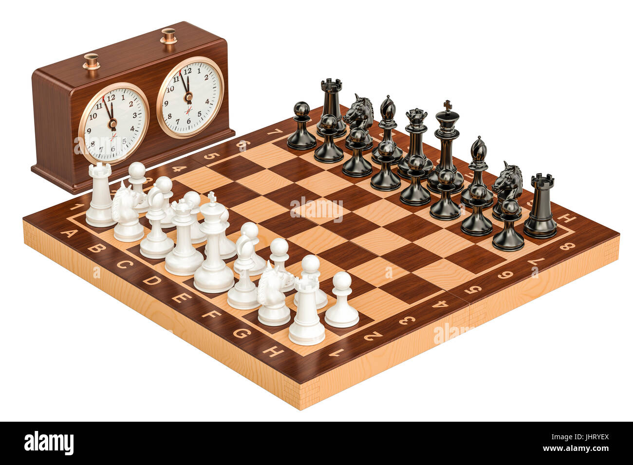 Chess with chess clock, 3D rendering isolated on white background Stock ...