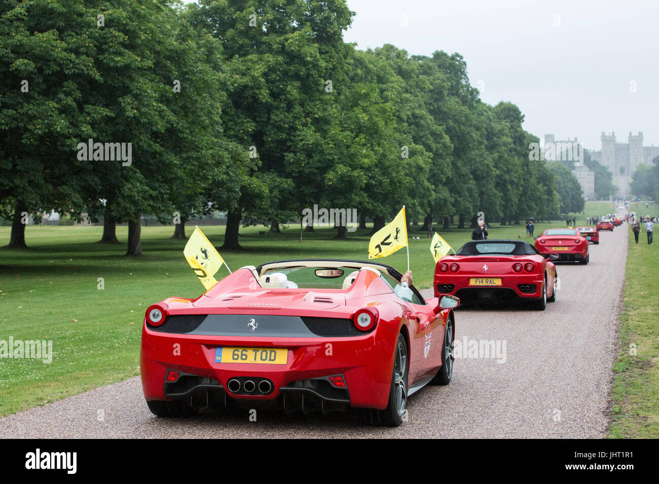 Windsor, UK. 15th July, 2017. Ferrari cars parade along the Long Walk ...