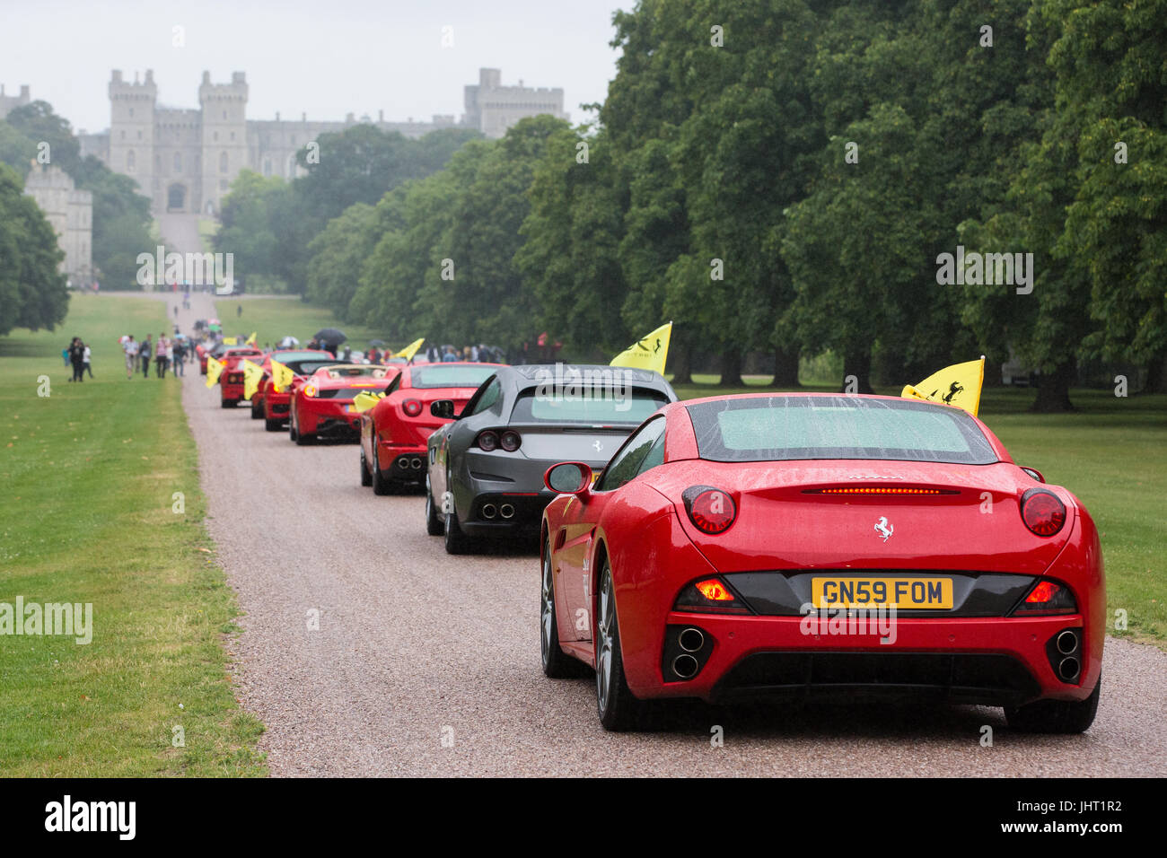 Windsor, UK. 15th July, 2017. Ferrari cars parade along the Long Walk ...