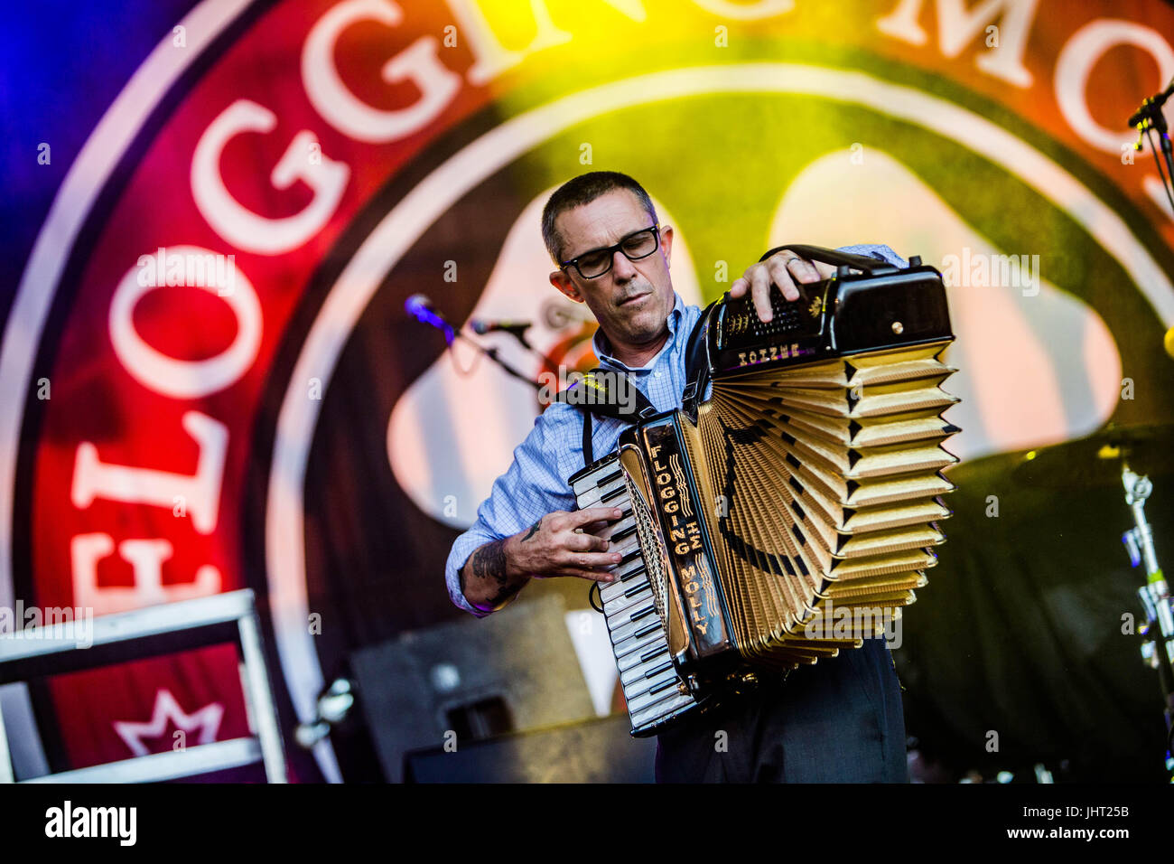 Celtic punk band Flogging Molly performs live in Milano, Italy Stock ...