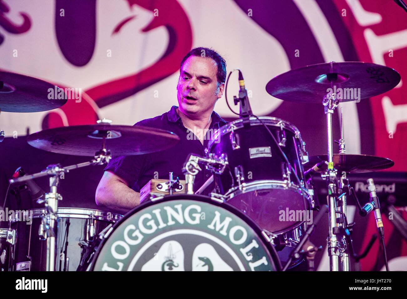 Celtic punk band Flogging Molly performs live in Milano, Italy Stock ...