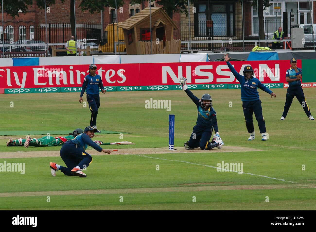 Leicester, England, 15th July 2017. Sri Lanka celebrating the run out ...