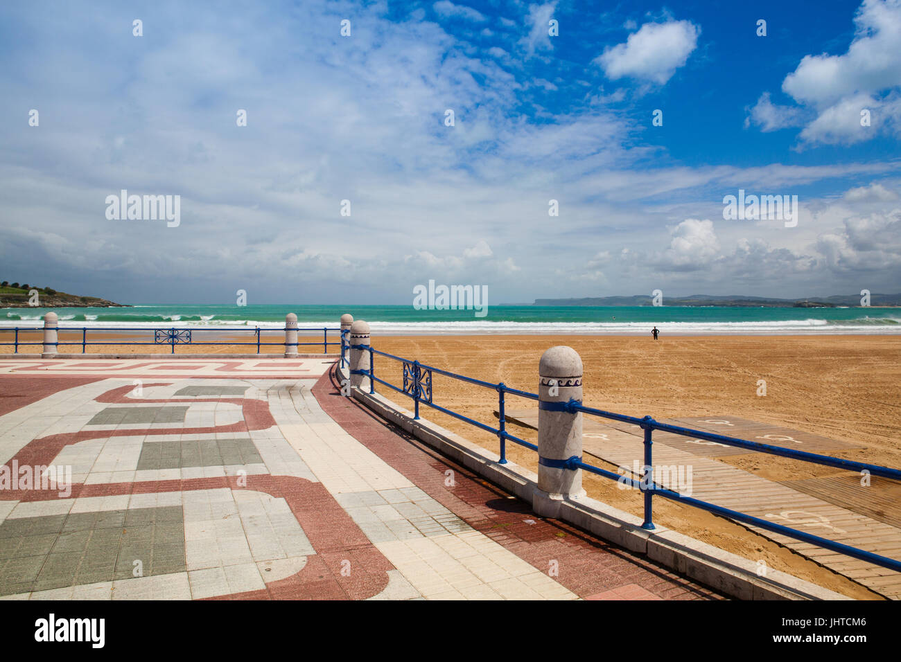 Empty Santander waterfront promenade and surfer beach, Spain Stock ...