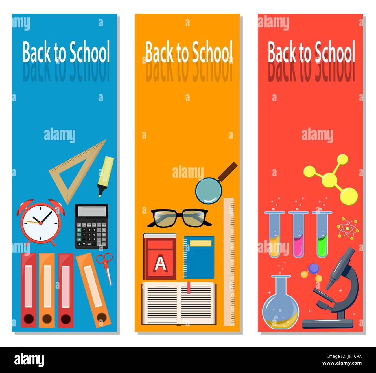Back to school. Set of vector illustrations on different backgrounds ...